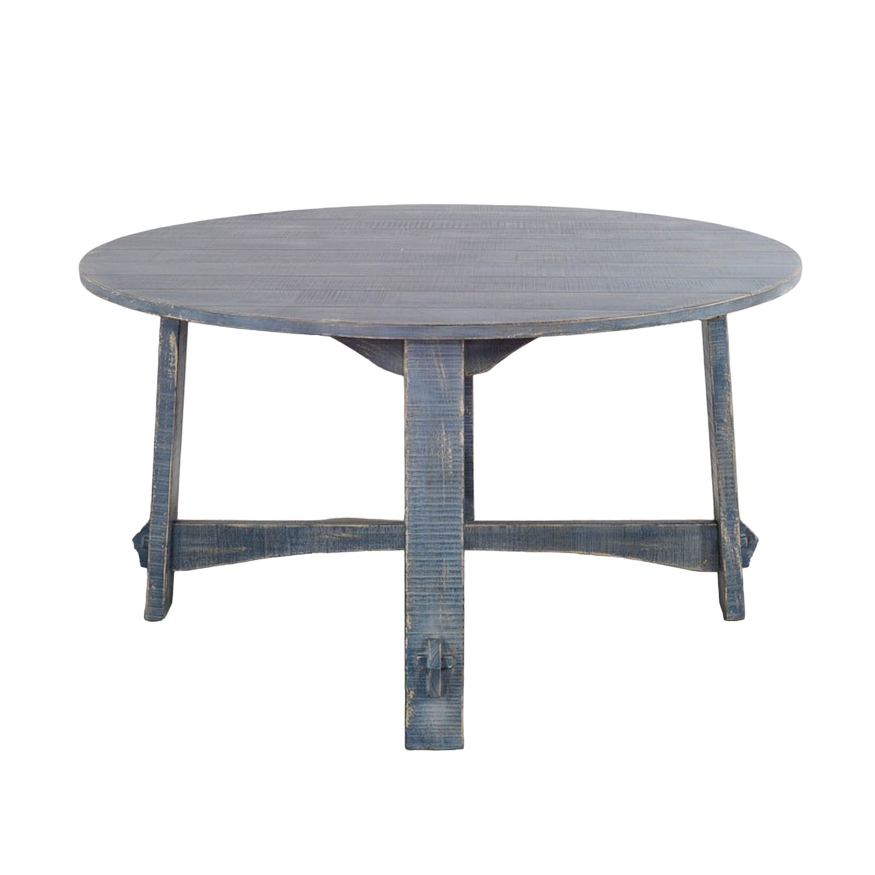 Benjara Rena Dining Table, 54 Inch Round Planked Mahogany Wood | Wayfair