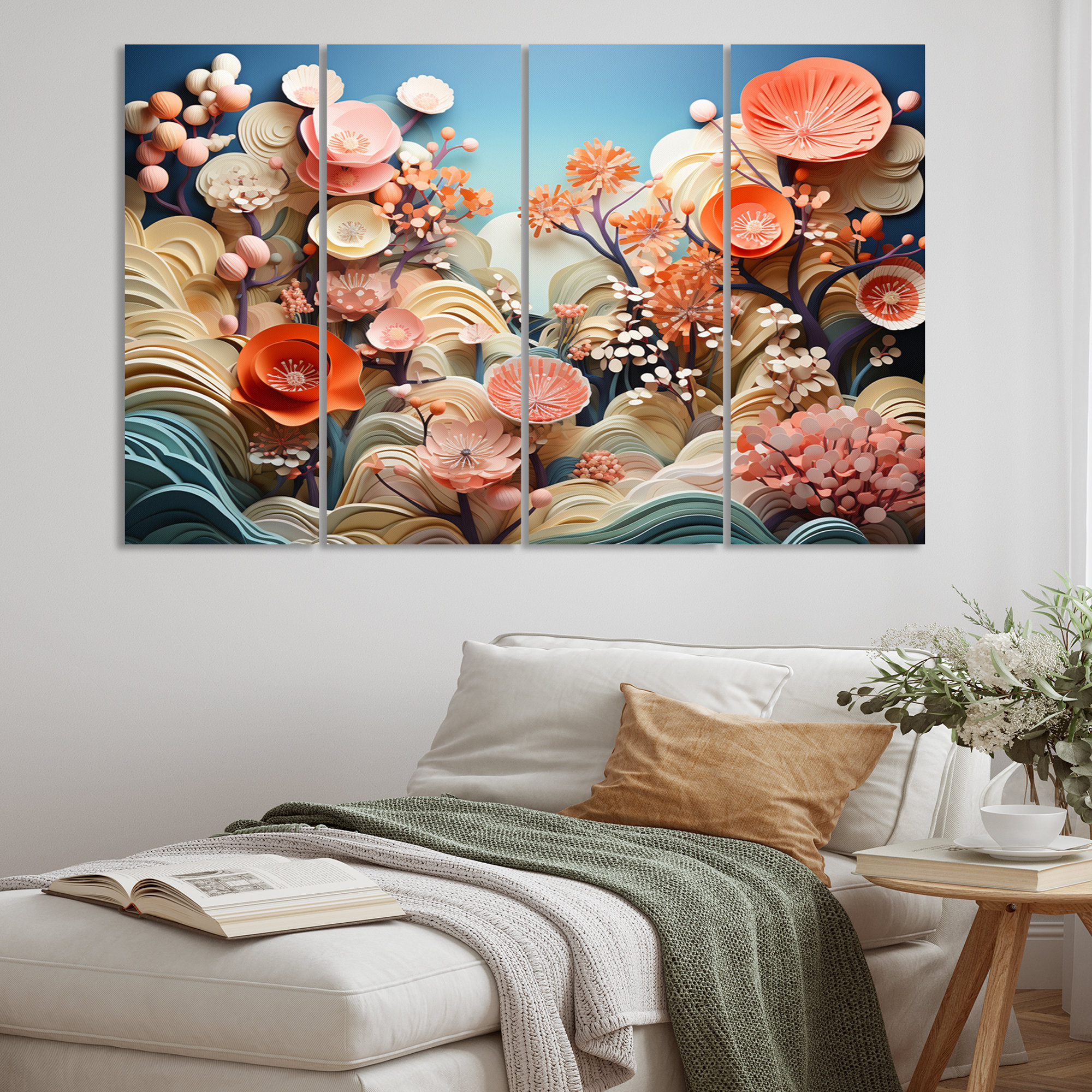 Design Art Coral Vibrant Reef Geometric - Coral Canvas Art Print - 4 ...