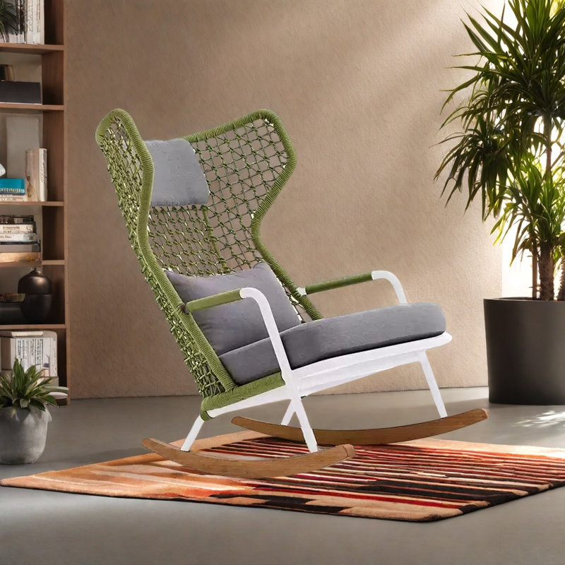 Elegant Home Furnishings.s Hand-woven teak rocker in the shape of a ...