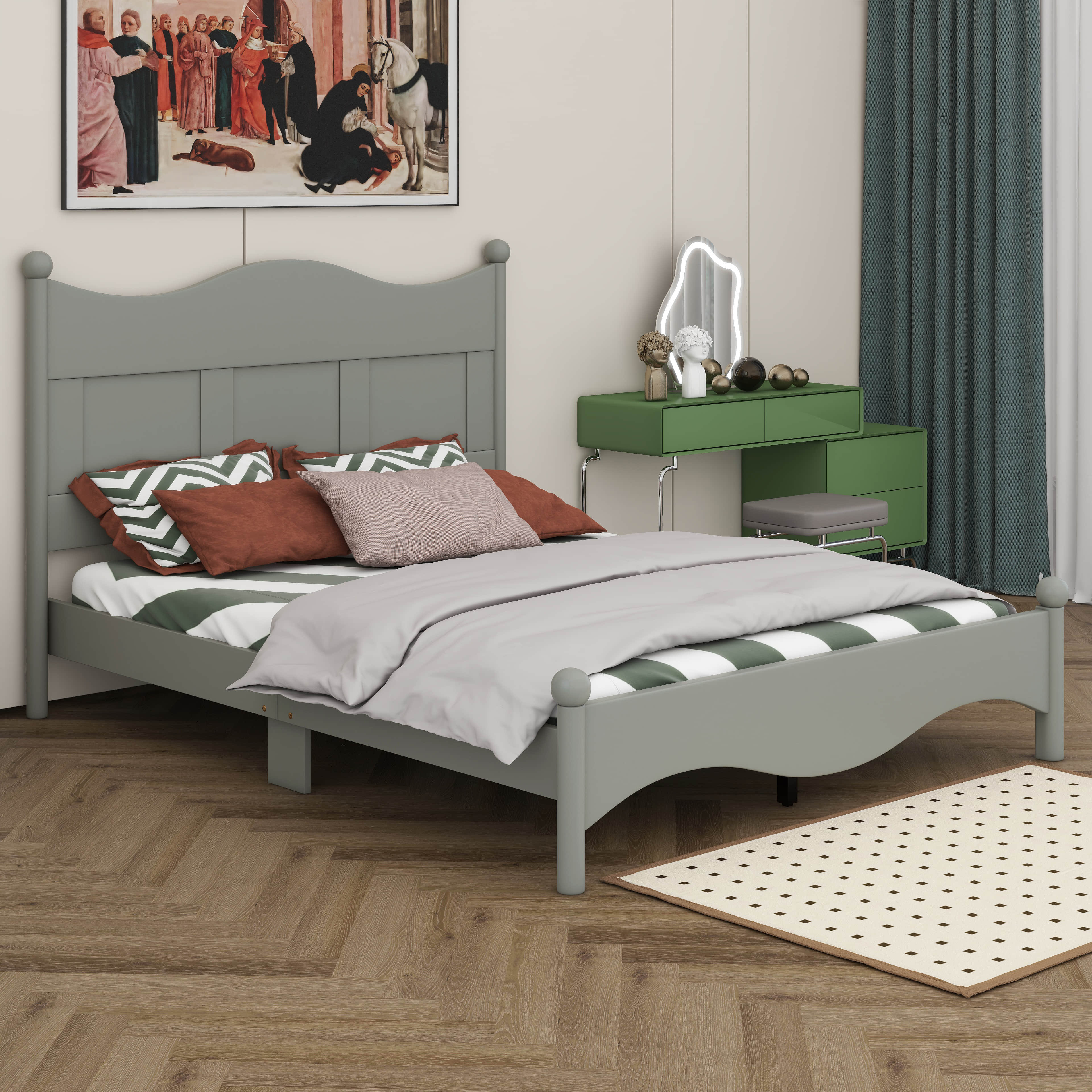 Canora Grey Wood Platform Bed Frame With Curve Design Headboard Retro ...