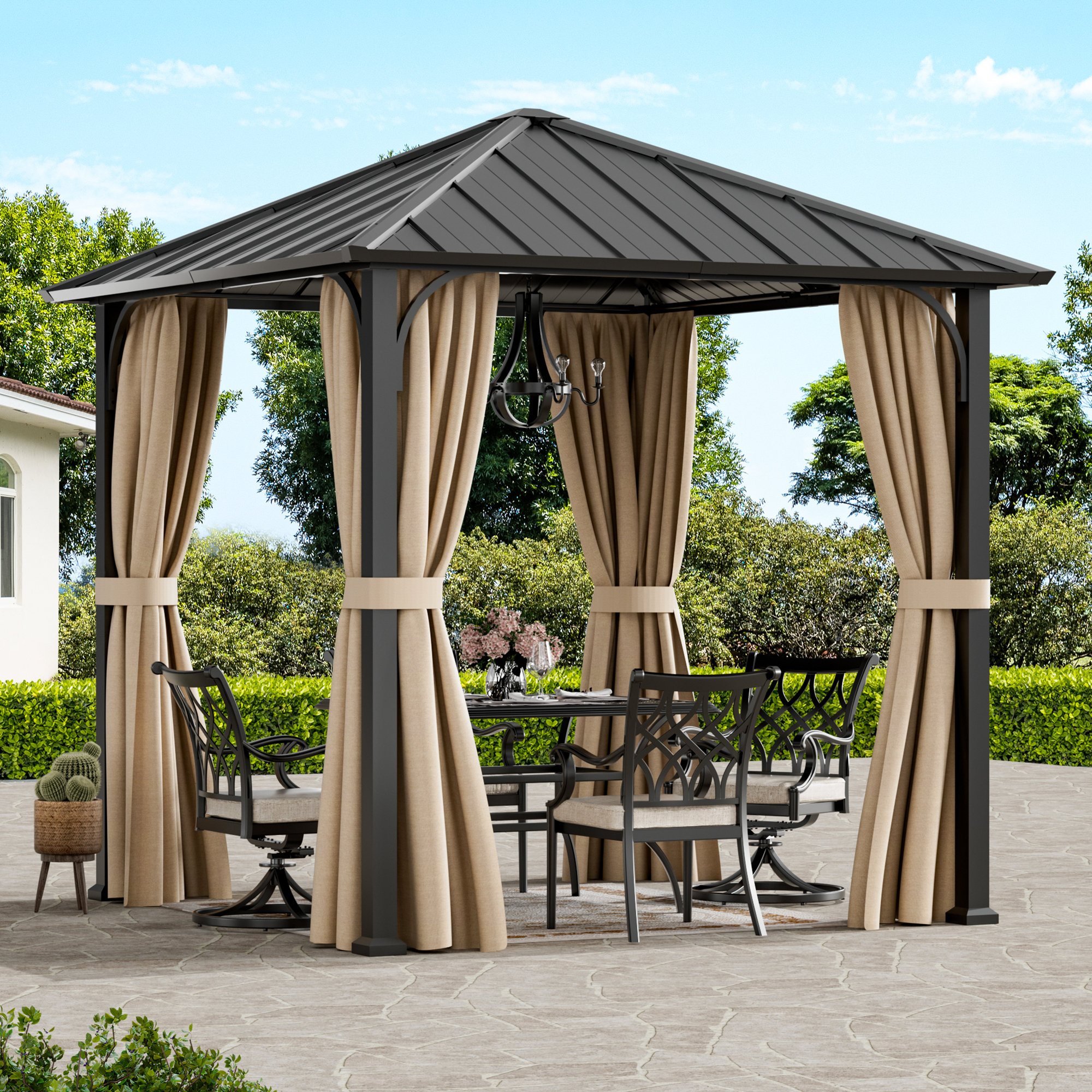 Quick Smith Wilson 8’ X 8‘ Outdoor Steel Frame Hardtop Patio Gazebo ...