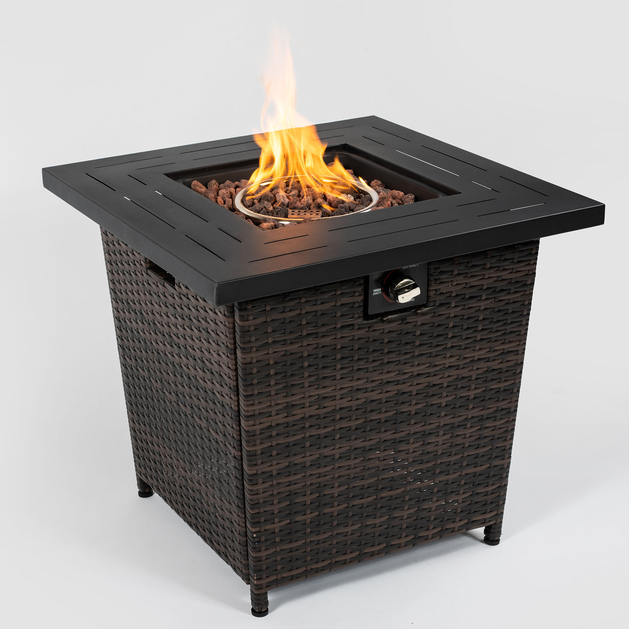Rosecliff Heights 28inch Wicker Square Fire Pit Table | Wayfair