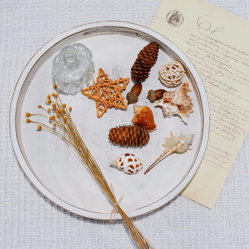 Ophelia & Co. Round Wood Decorative Tray, Wooden Tray For Ottoman ...