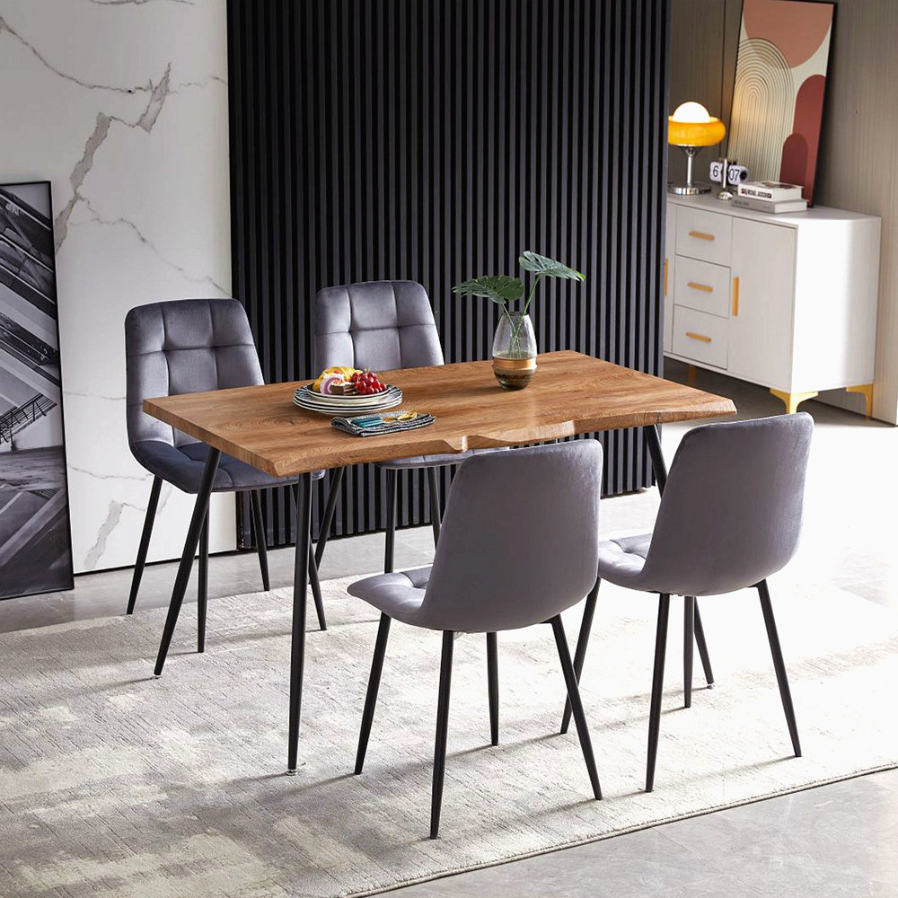 17 Stories S Shape Irregular MDF Dining Table Metal Legs Wood Design ...