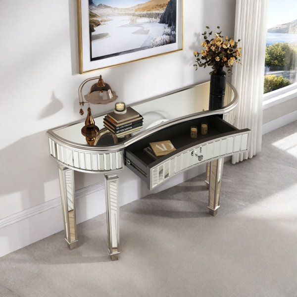 House of Hampton Half-moon Mirrored Console Table With Fluted Glass And ...