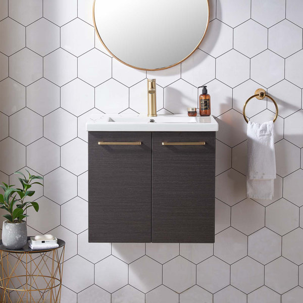 Ebern Designs 24" Black Modern 2-Door Wall-Mounted Single Bathroom ...