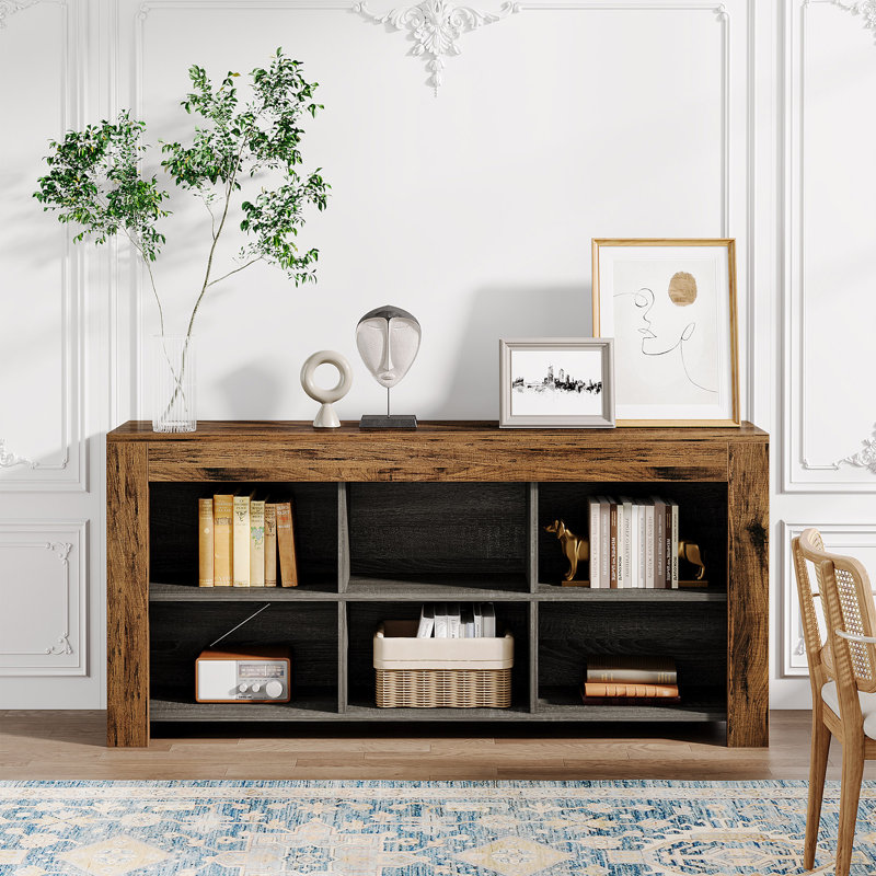 Millwood Pines Horizontal Bookcase With 6 Cubes Storage Organizer ...