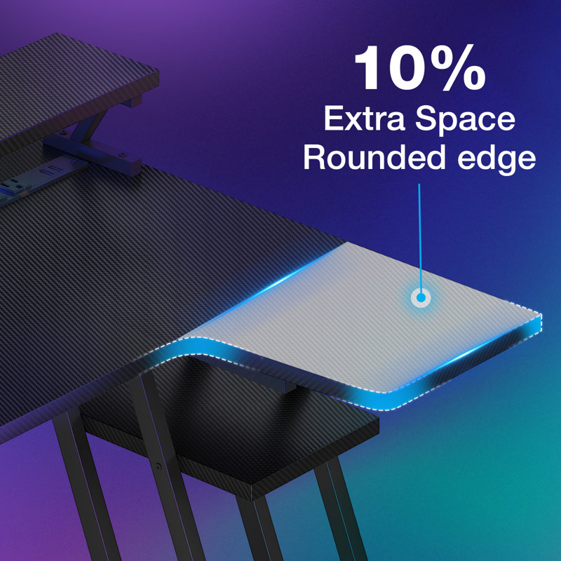 Inbox Zero L-shaped Desk With Monitor Shelf, Gaming Desk With Led ...