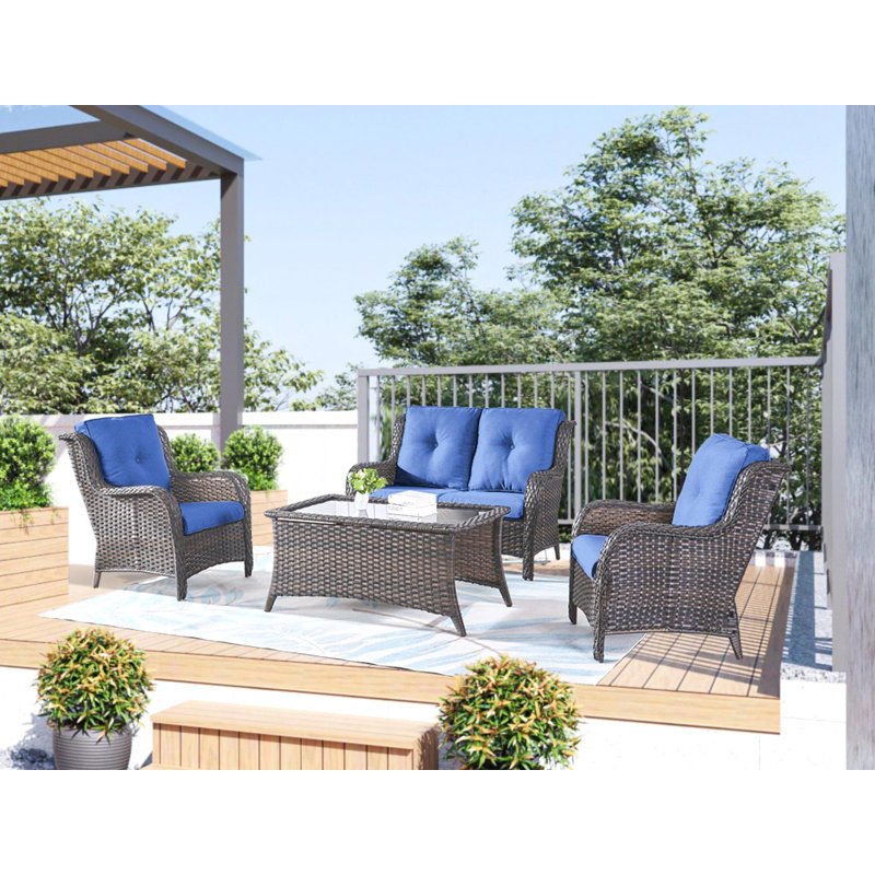 Hummuh Carolina 4 - Person Outdoor Seating Group with Cushions ...