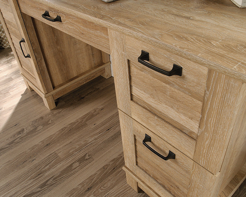 Inbox Zero Orchard Oak Finish Desk with Drawers | Wayfair