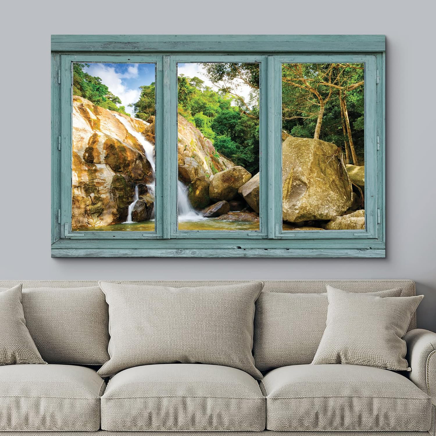 IDEA4WALL Window Scene " Vintage Teal Window Looking Out Into A Rocky ...