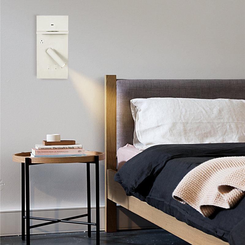 Wade Logan® White Bedside Reading Wall Light with Wireless Charger, USB ...