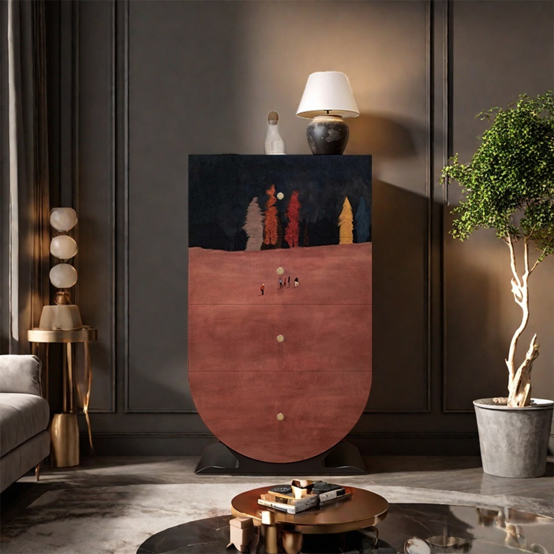 DURBIL Walnut Wood Storage Cabinet with 4 Large Drawers | Wayfair