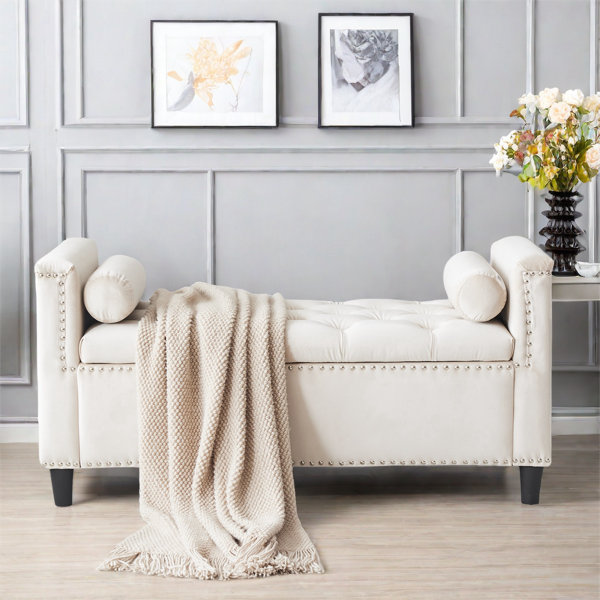 Lark Manor™ Ottoman with 2 Pillows, Nailhaed Trim and Storage ...