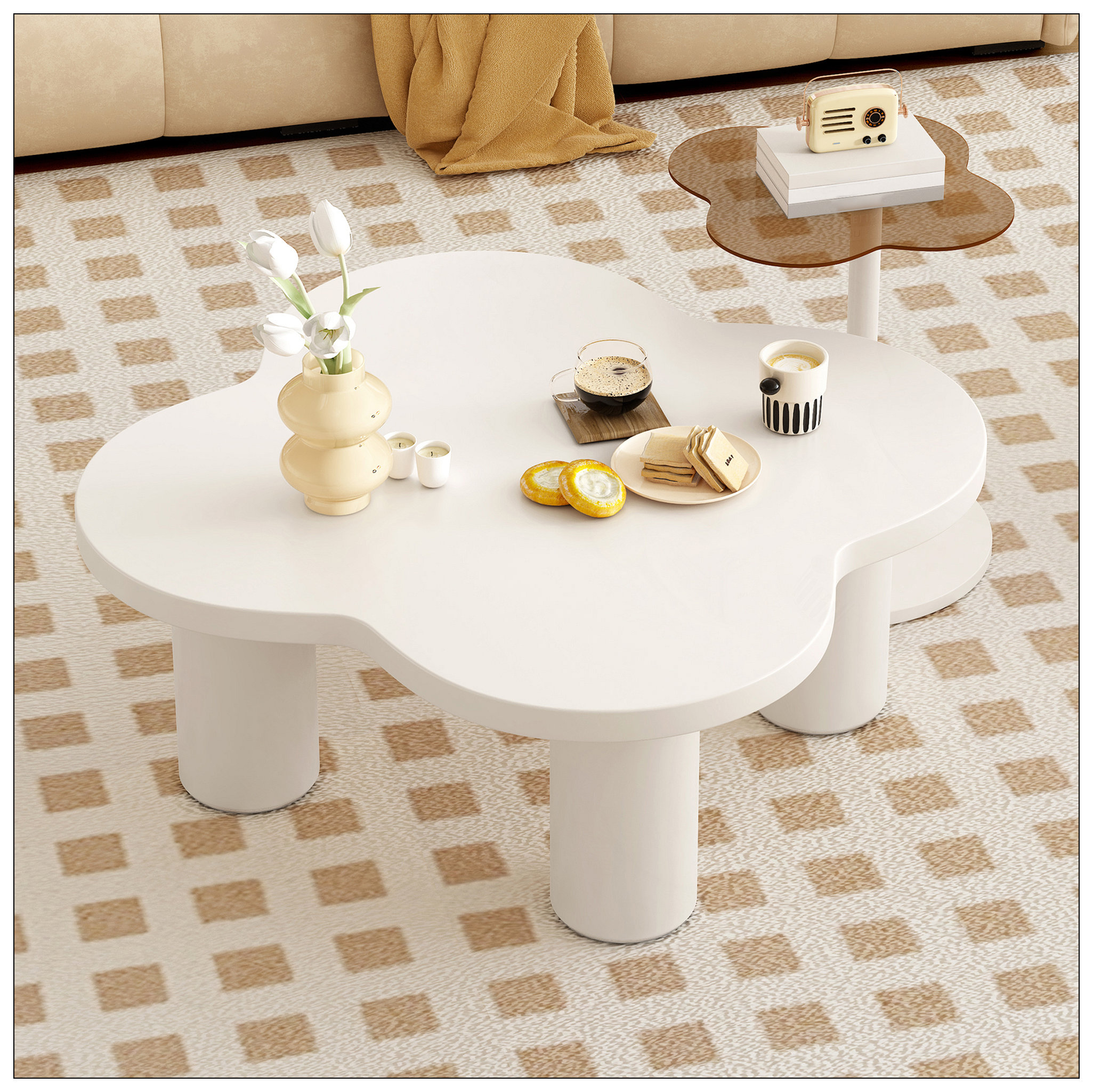 Latitude Run® U-Can Modern Coffee Table Set Of 2, Irregular Shape ...