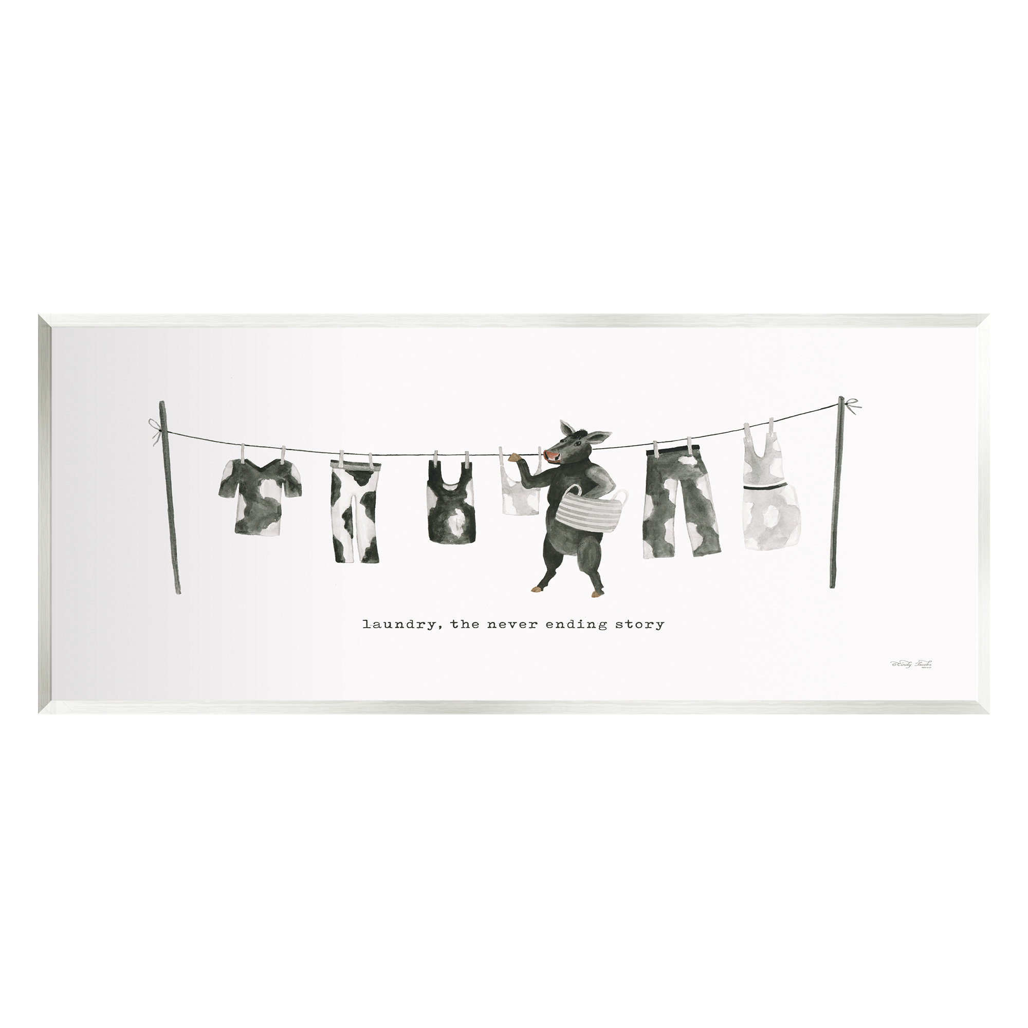 Stupell Industries Axe-226-Wood Cow Doing Laundry On MDF by Cindy ...