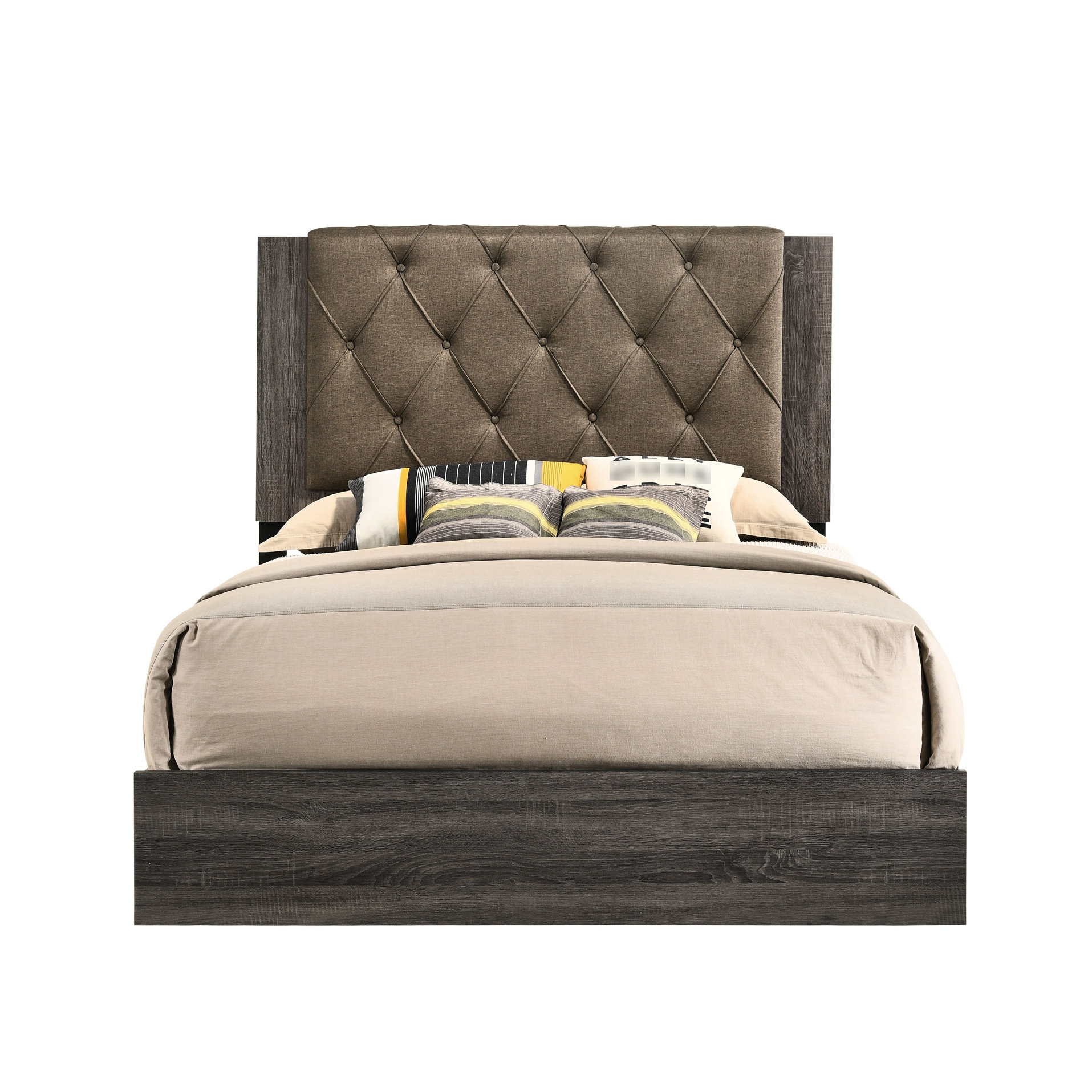 Lark Manor Rustic Grey Oak Finish, Button Padded Fabric, Headboard, Bed ...