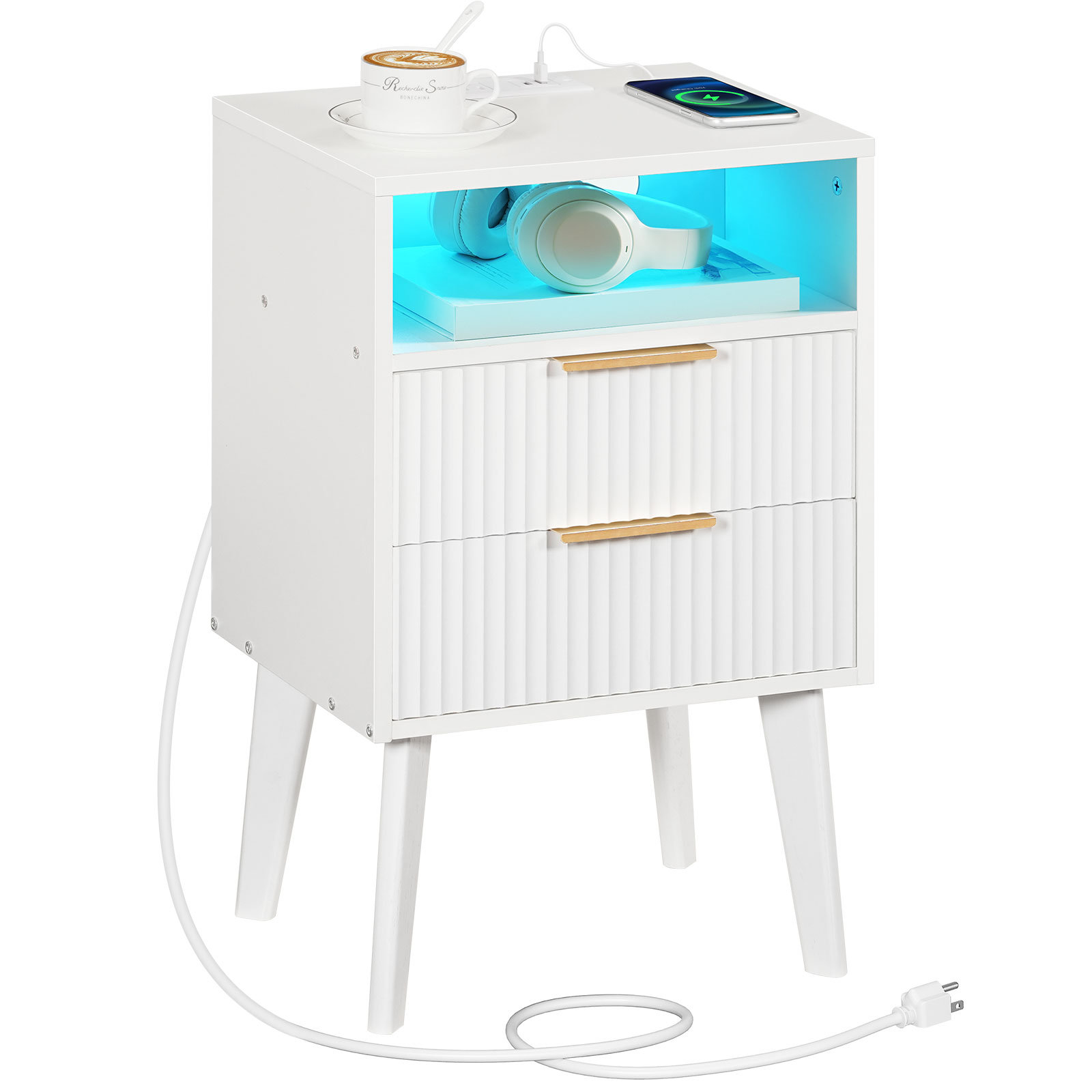 George Oliver 24.8" Tall Nightstand with Built-In Outlets and LED ...