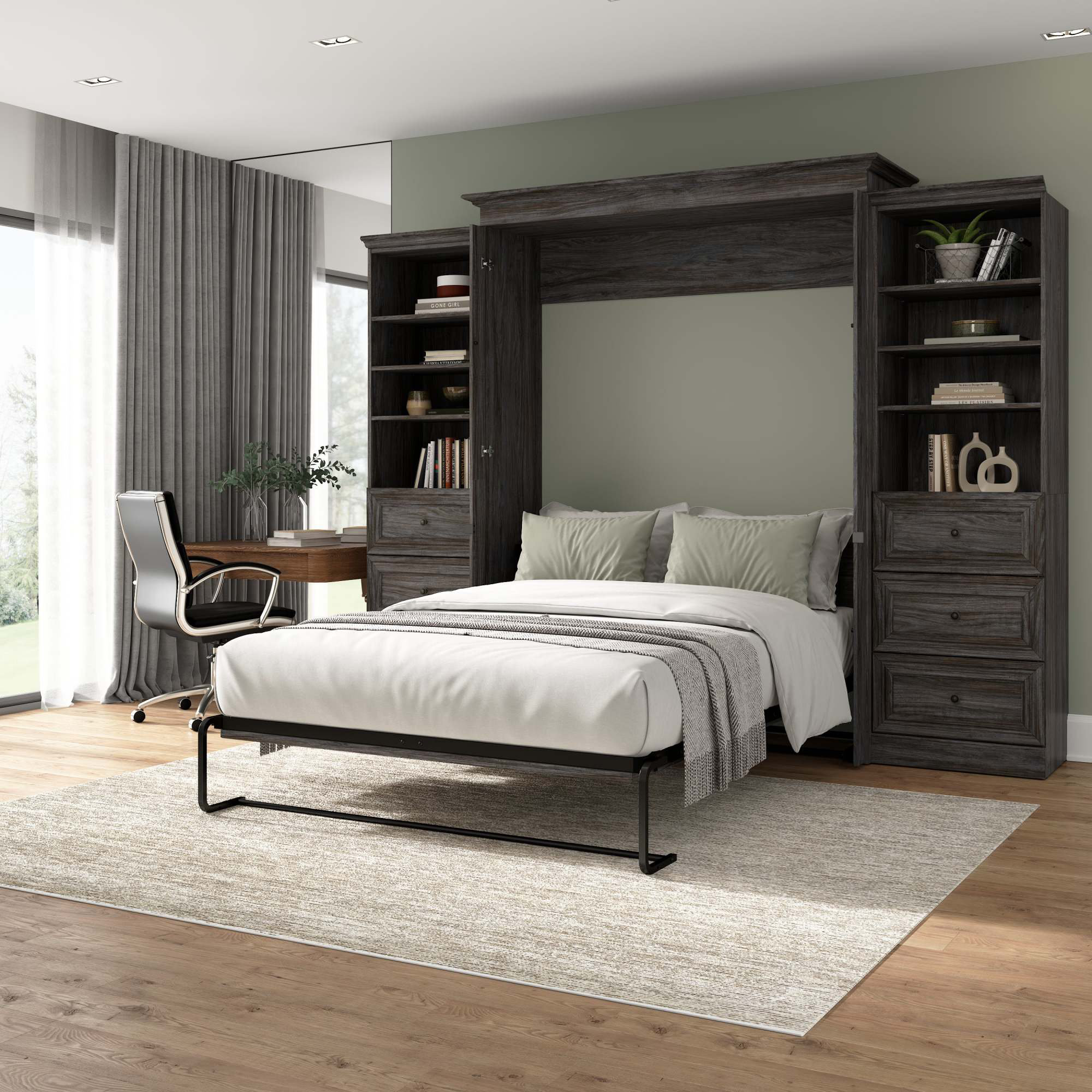 Lark Manor™ Alvaretta Queen Low Profile Storage Murphy Bed & Reviews ...