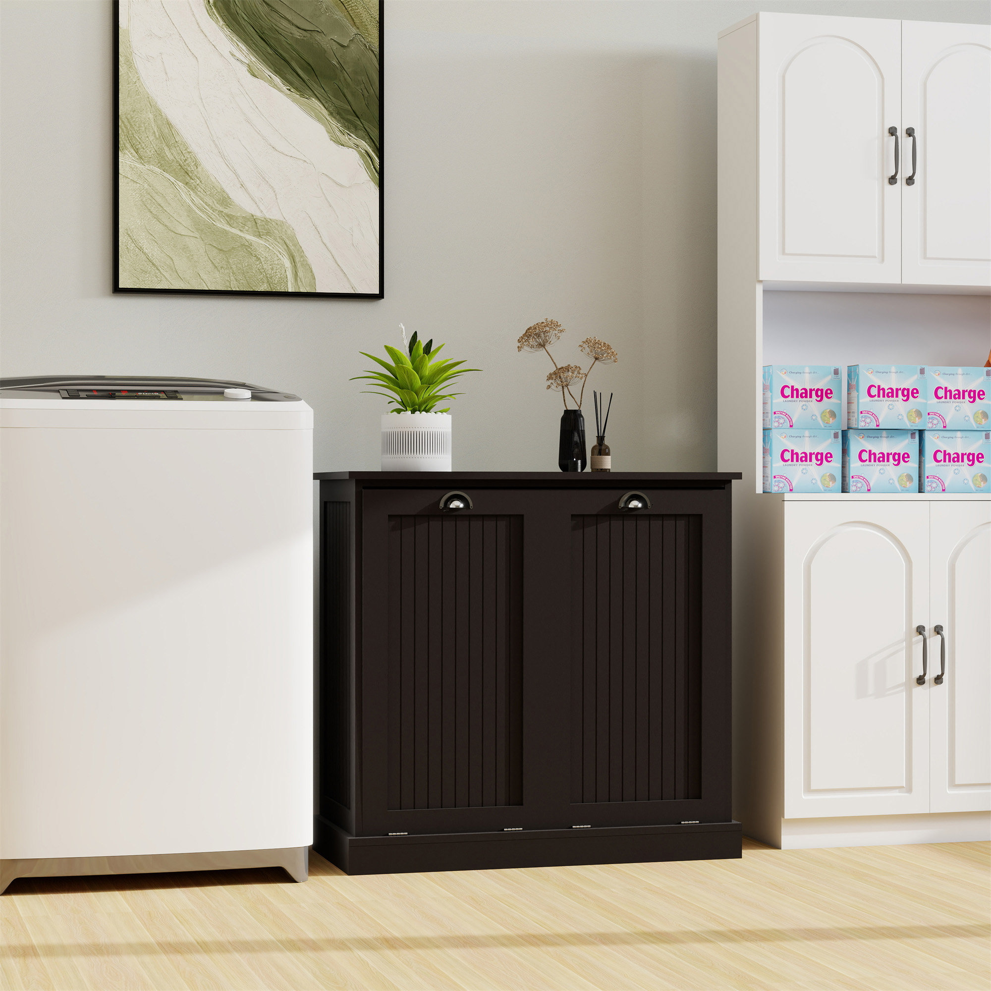 George Oliver Two-Compartment Tilt-Out Laundry Sorter Cabinet - Wayfair ...