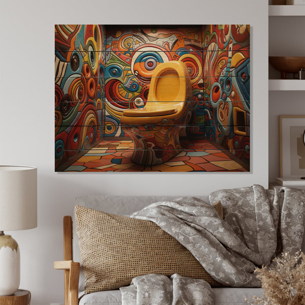 Red Barrel Studio® Bathroom Toilet Bold Modernity On Wood Print | Wayfair