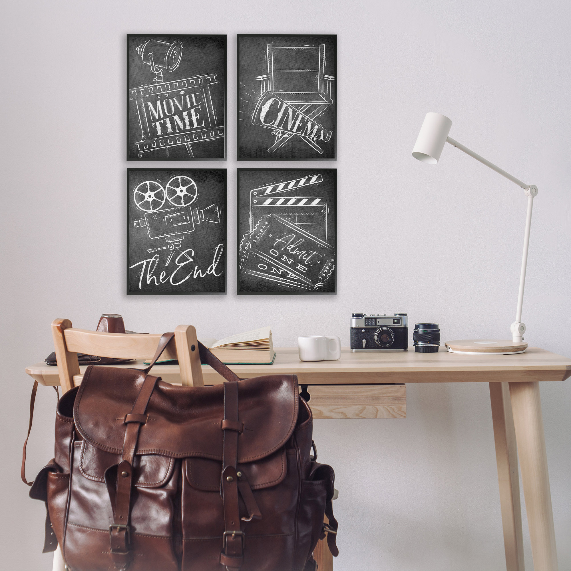 Stupell Industries Chalkboard Movie Theatre Phrases 4 Piece Framed ...
