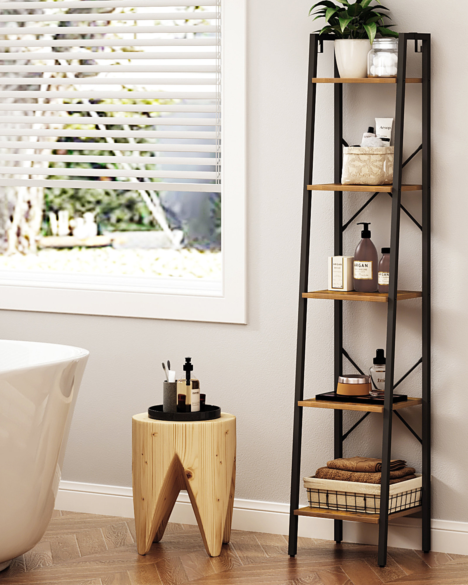 17 Stories Ladder Shelf, Bookshelf, Freestanding Corner Storage Shelve ...
