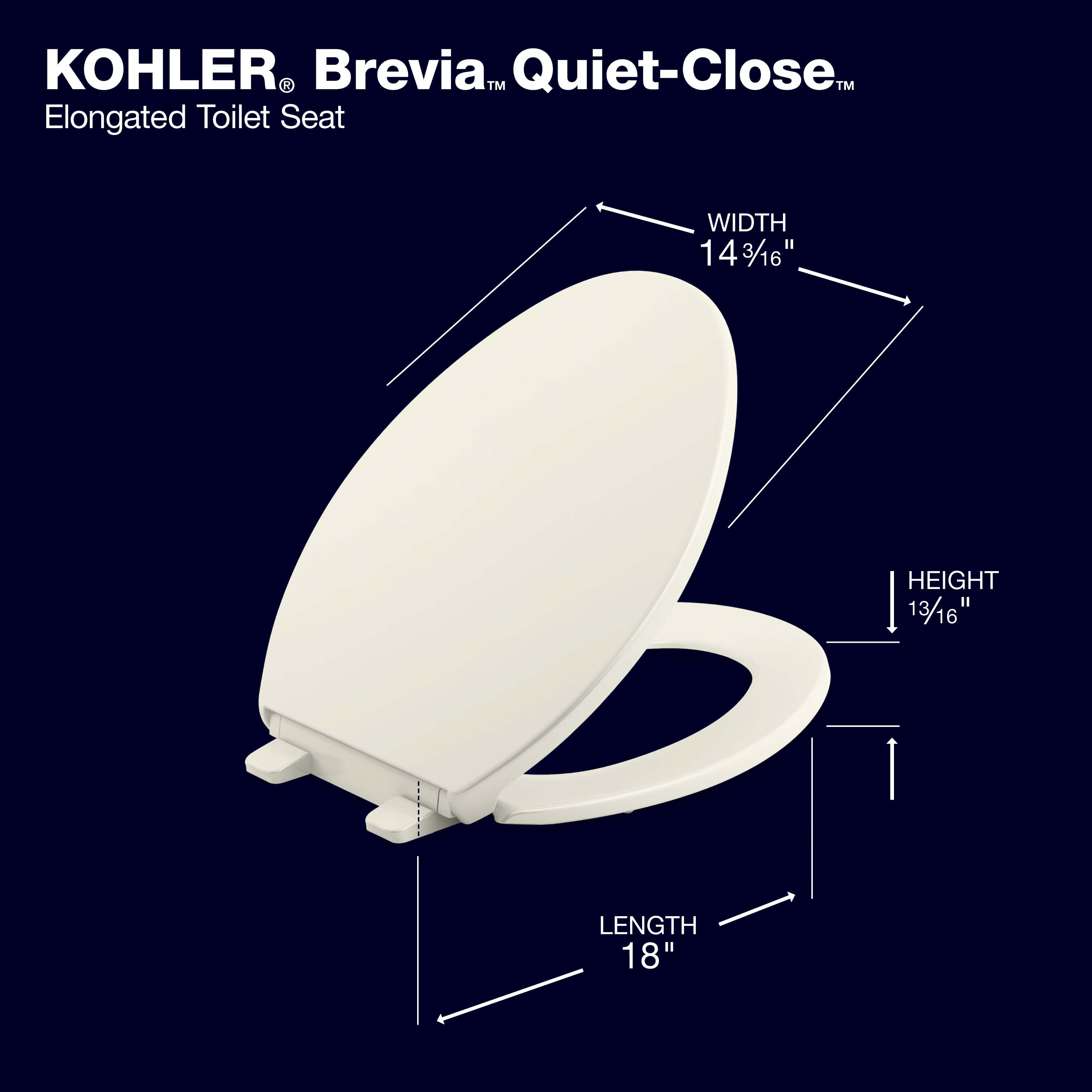 Kohler Brevia Quiet-Close Toilet Seat with Grip-Tight Bumpers and Quick ...