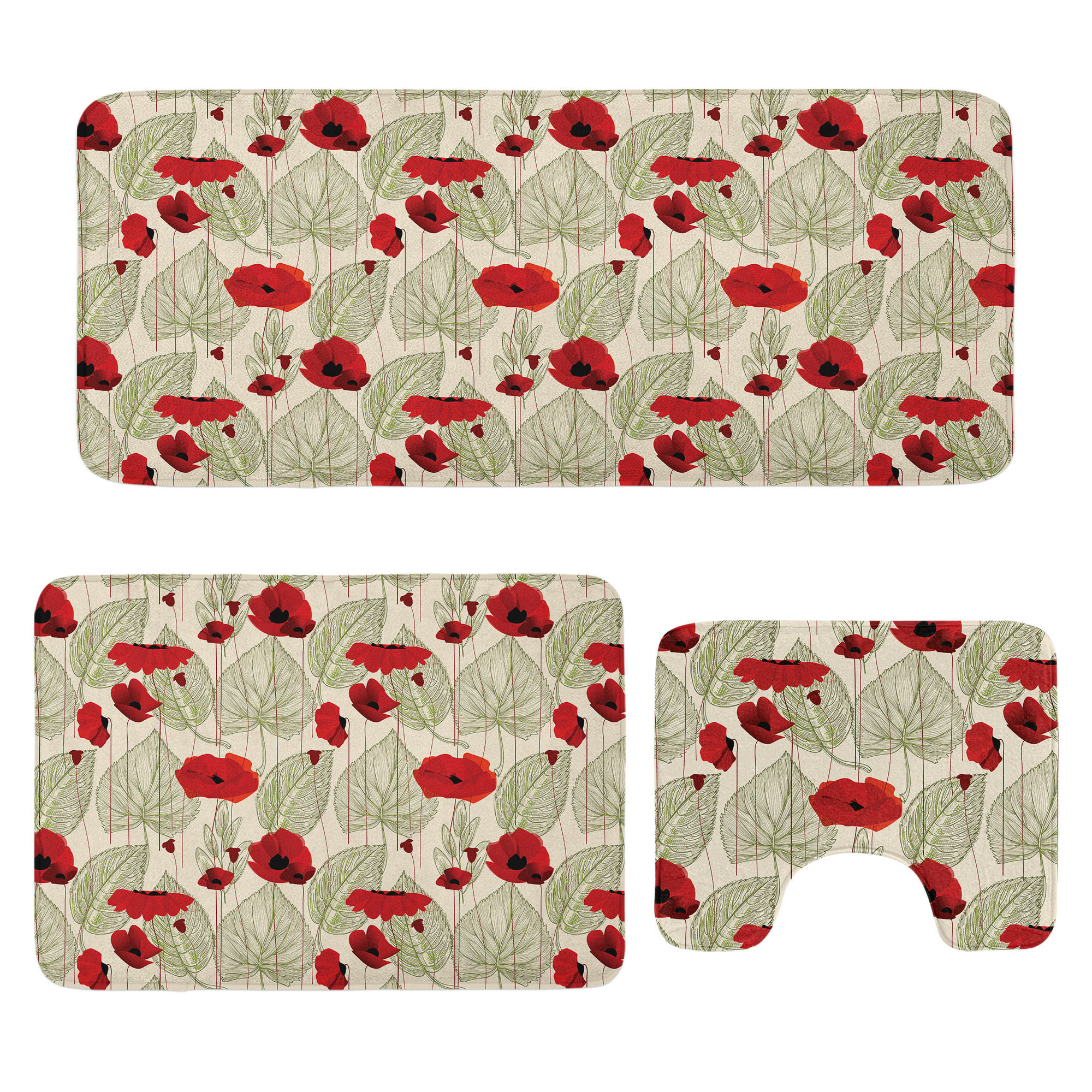 East Urban Home Poppy Flower Bathroom Rug Set 3 Pieces U-Shape ...