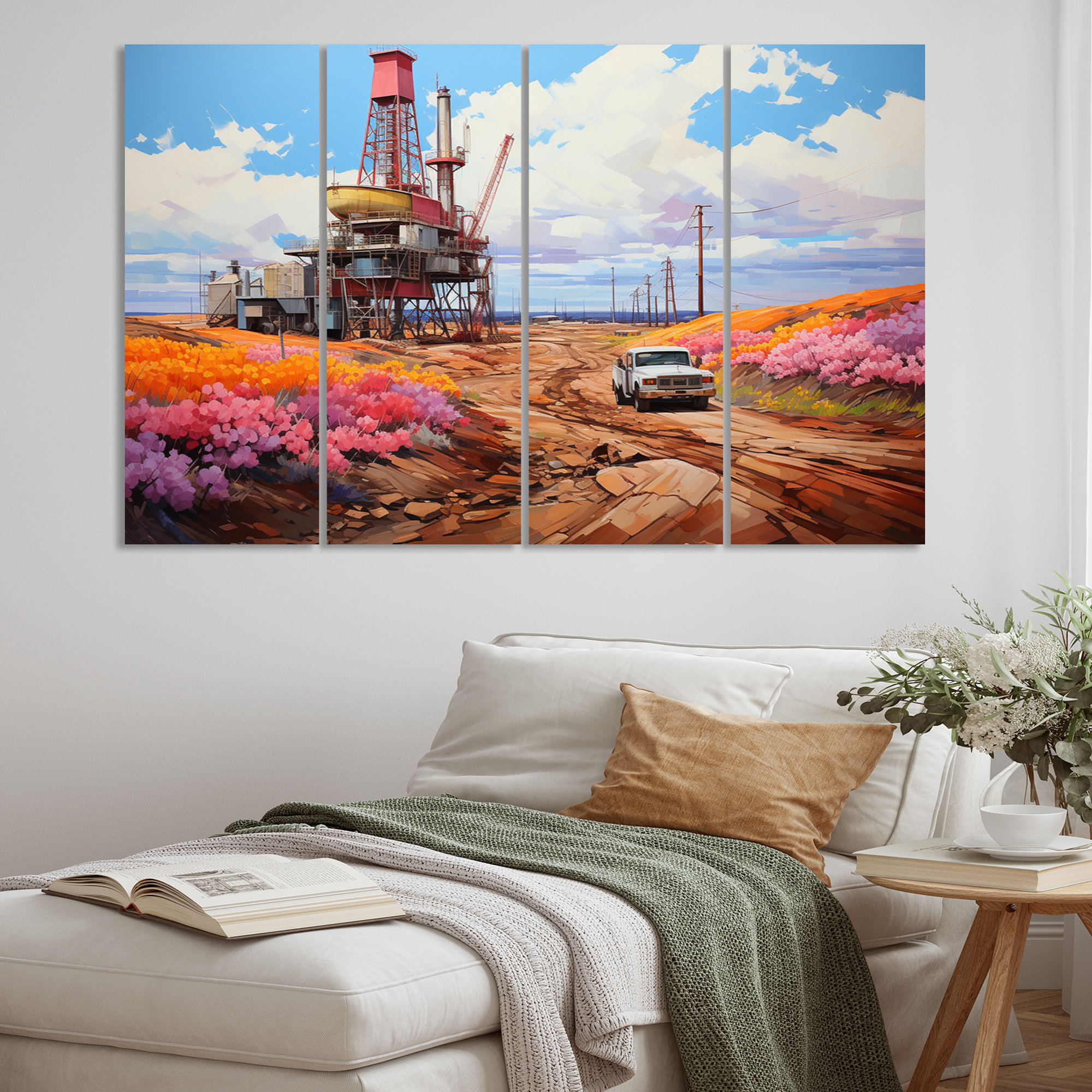 Williston Forge - Oil Rigs / Fields Canvas Wall Art - 4 Panels ...