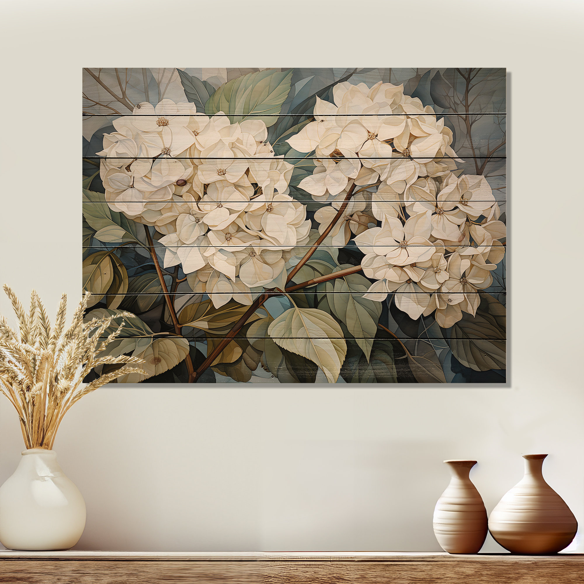 Lark Manor Cubist Hydrangea Interpretation - Hydrangea Wood Wall Art On ...