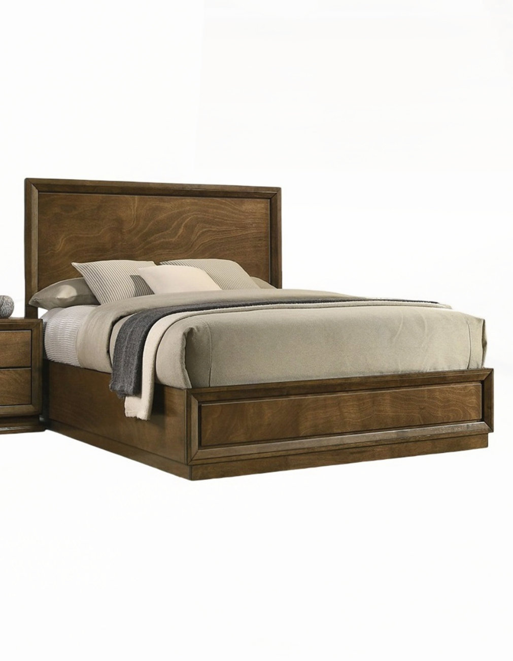 Red Barrel Studio® Queen Size Bed Walnut Wooden Panel Bed Frame | Wayfair