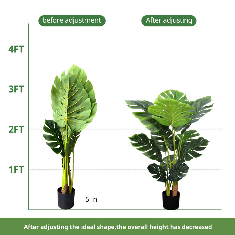 Primrue Monstera Deliciosa Faux Tree in Black Plastic Pot & Reviews ...