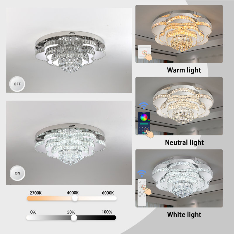 Rosdorf Park Jarrid Elegant LED Crystal Tiered Ceiling Light, 32" Flush ...