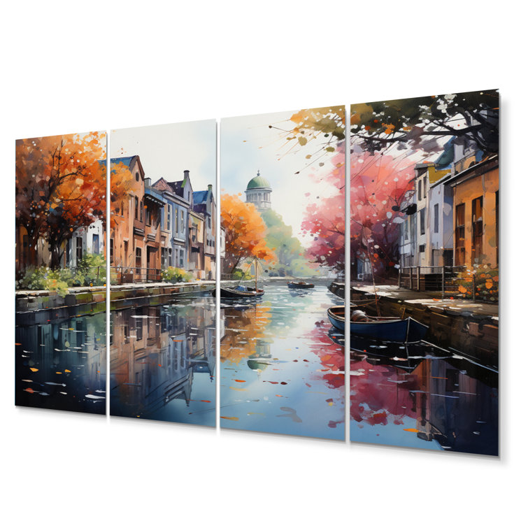 DesignArt Pink Canal Vibrant Waterways Pointillism - Canals Metal Wall ...