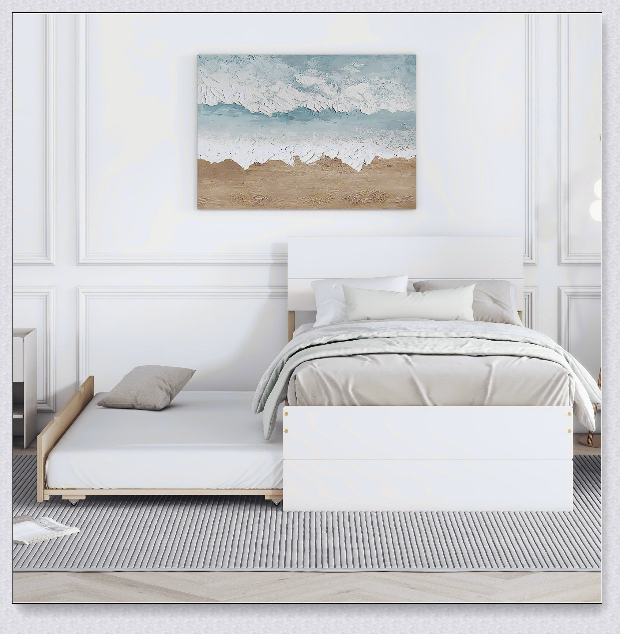 Latitude Run® Twin Bed Frame With Twin Trundle For High Gloss Headboard ...