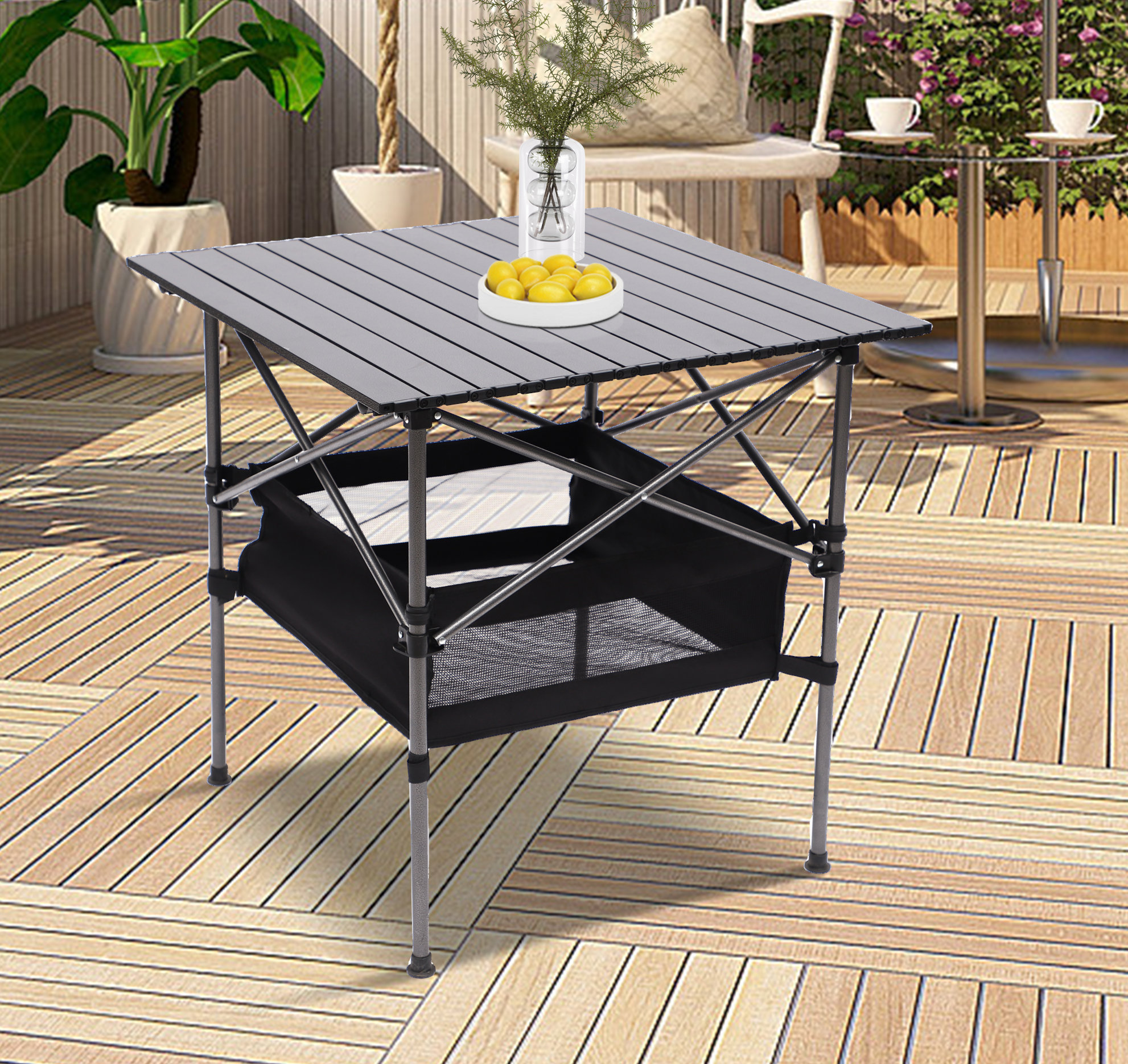 miluotuo Aluminum Square Foldable Table With A Storage Basket, For ...