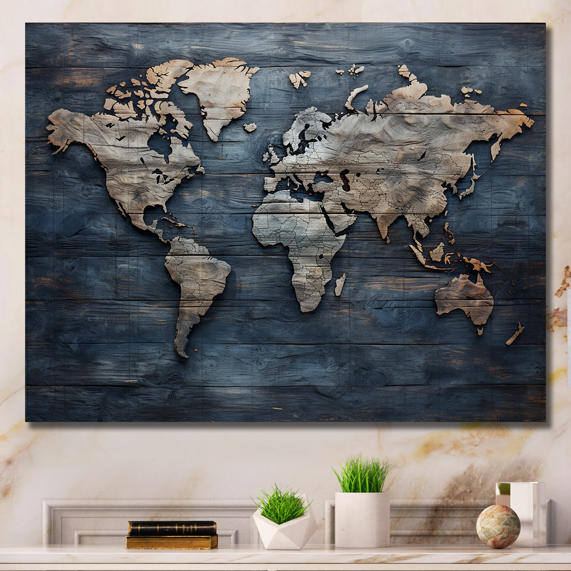 Design Art Rustic Routes World Map II - World Map Canvas Wall Art ...