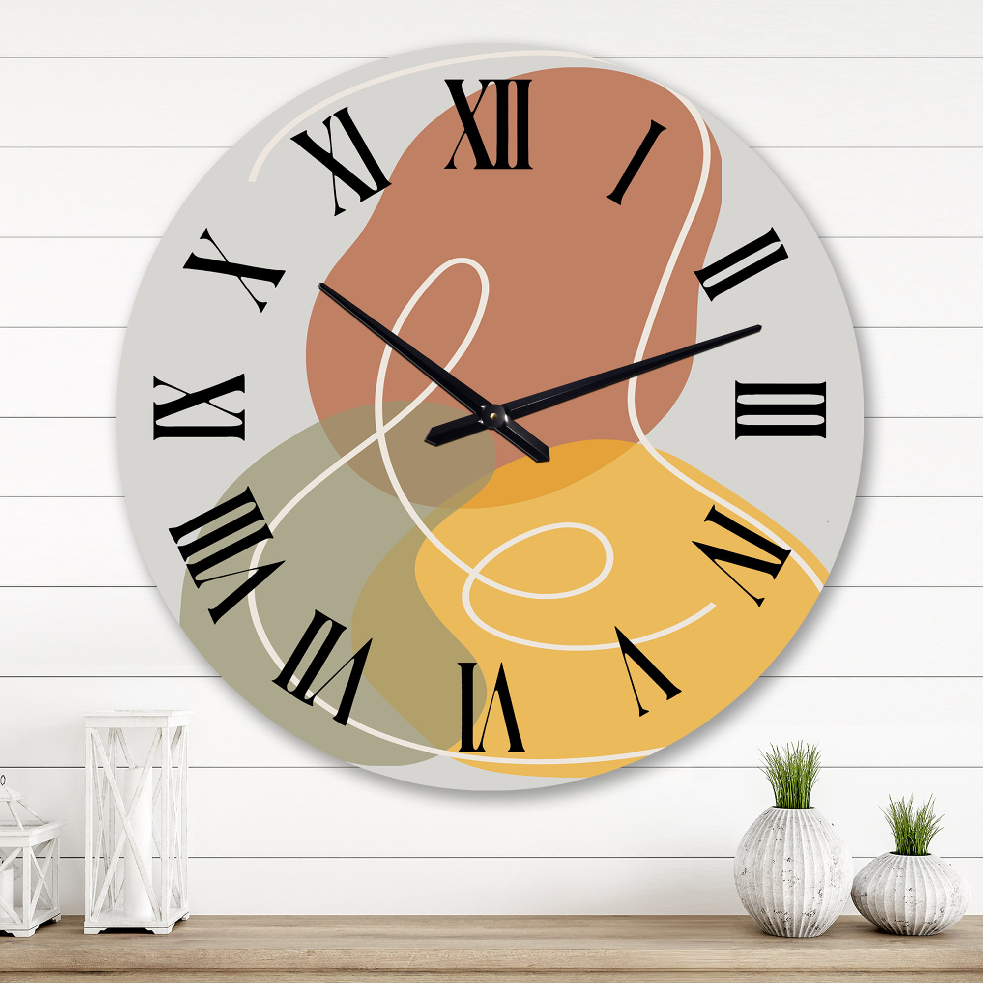 East Urban Home Oversized Boho Minimal Line Art III Wall Clock | Wayfair