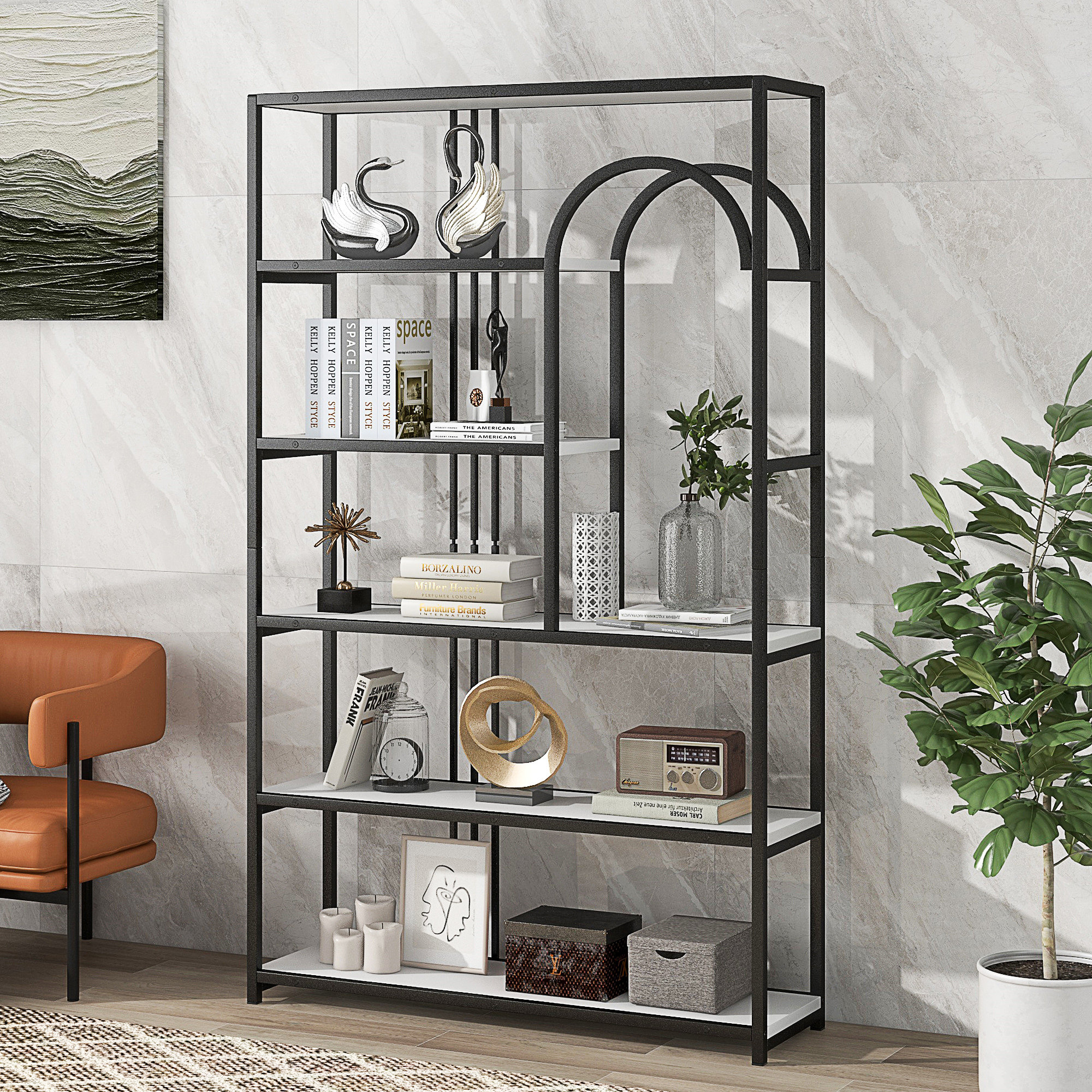Latitude Run® Metal Frame Bookcase, Open Bookshelf with an Anti-tipping ...