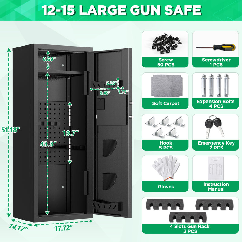 Besafety 12-15 Gun Cabinet, Quick Access Long Gun Safe For Home Rifles ...
