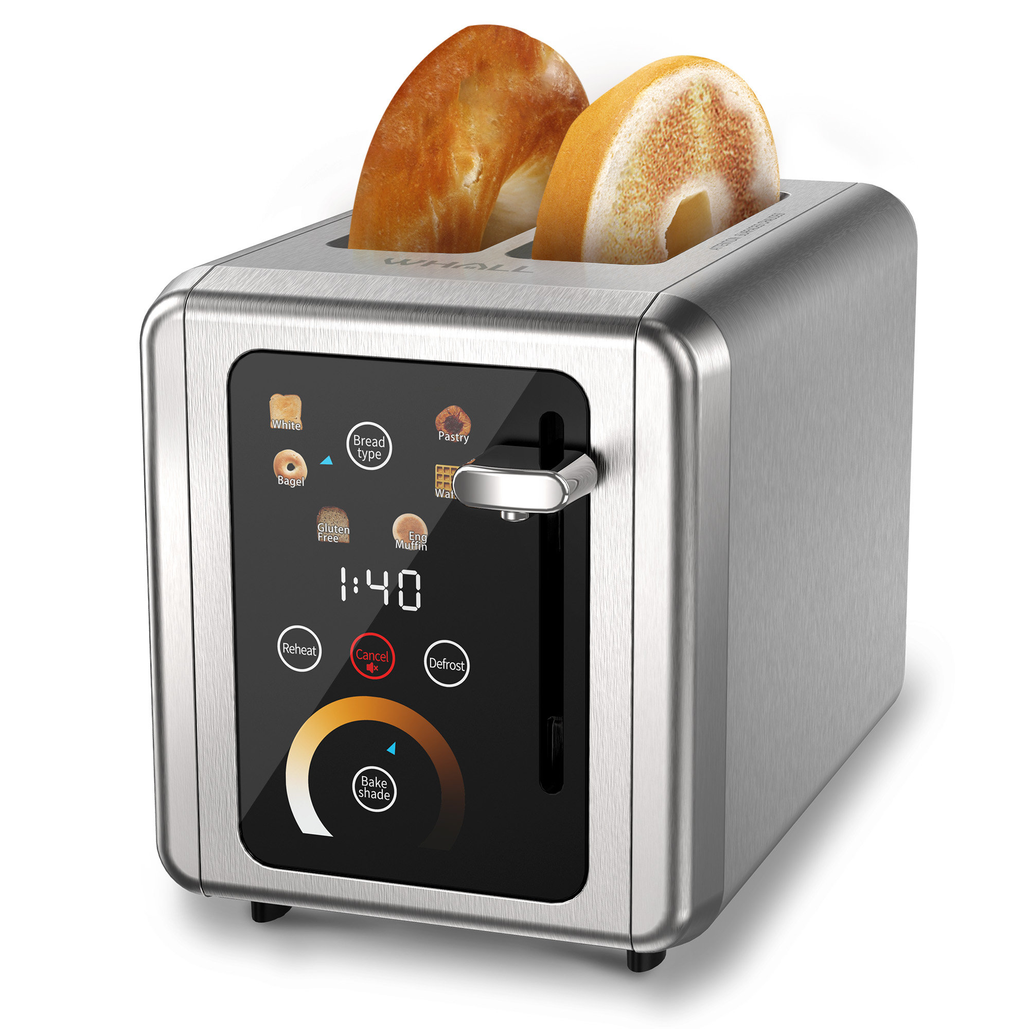 WHALL 2-Slice Stainless Steel Touch Screen Toaster with Digital Timer ...