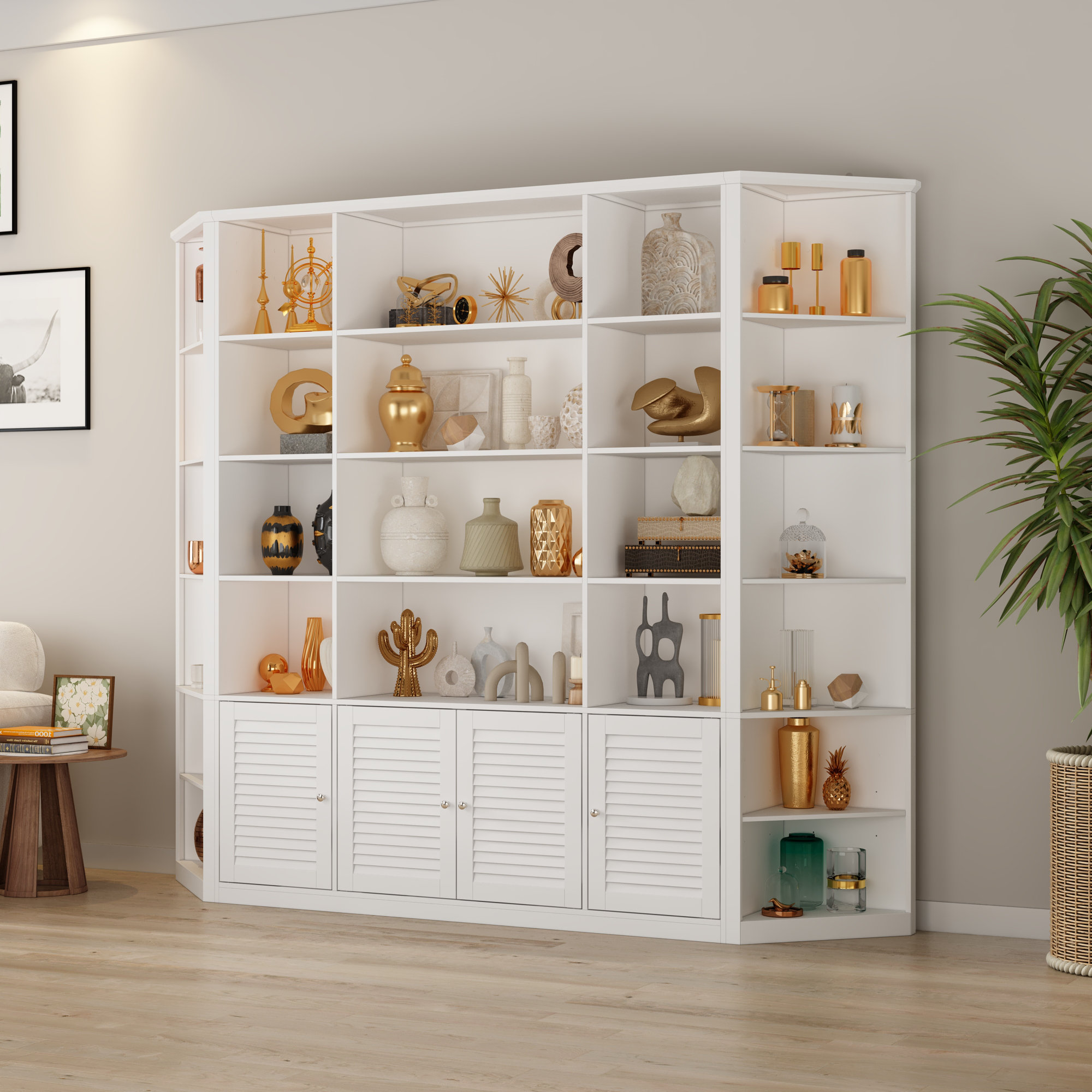Latitude Run® Freestanding Wooden Curio Cabinet With Shelves And ...