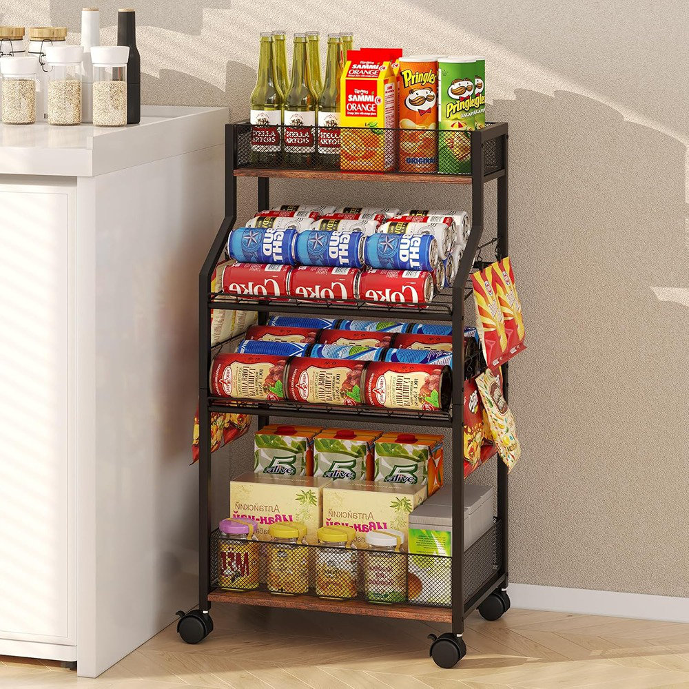 MAXAYA Can Organizer For Pantry - Rolling Snack Cart, Multi-Layer Soda ...