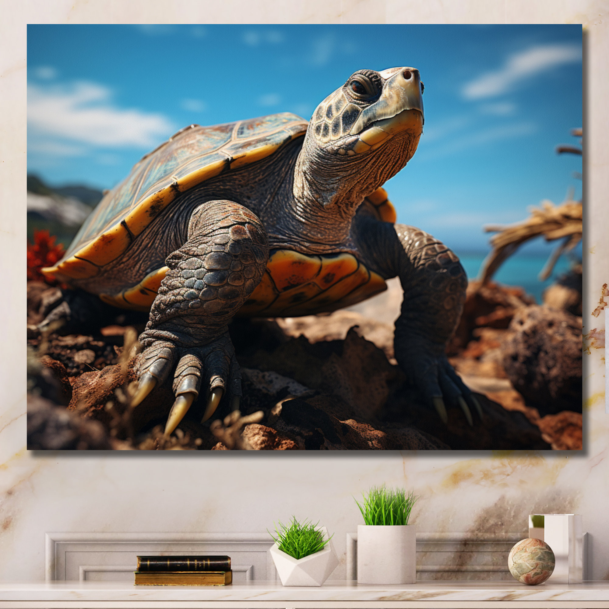 Bayou Breeze Green Blue Turtle Portrait Stunning On Canvas Print | Wayfair