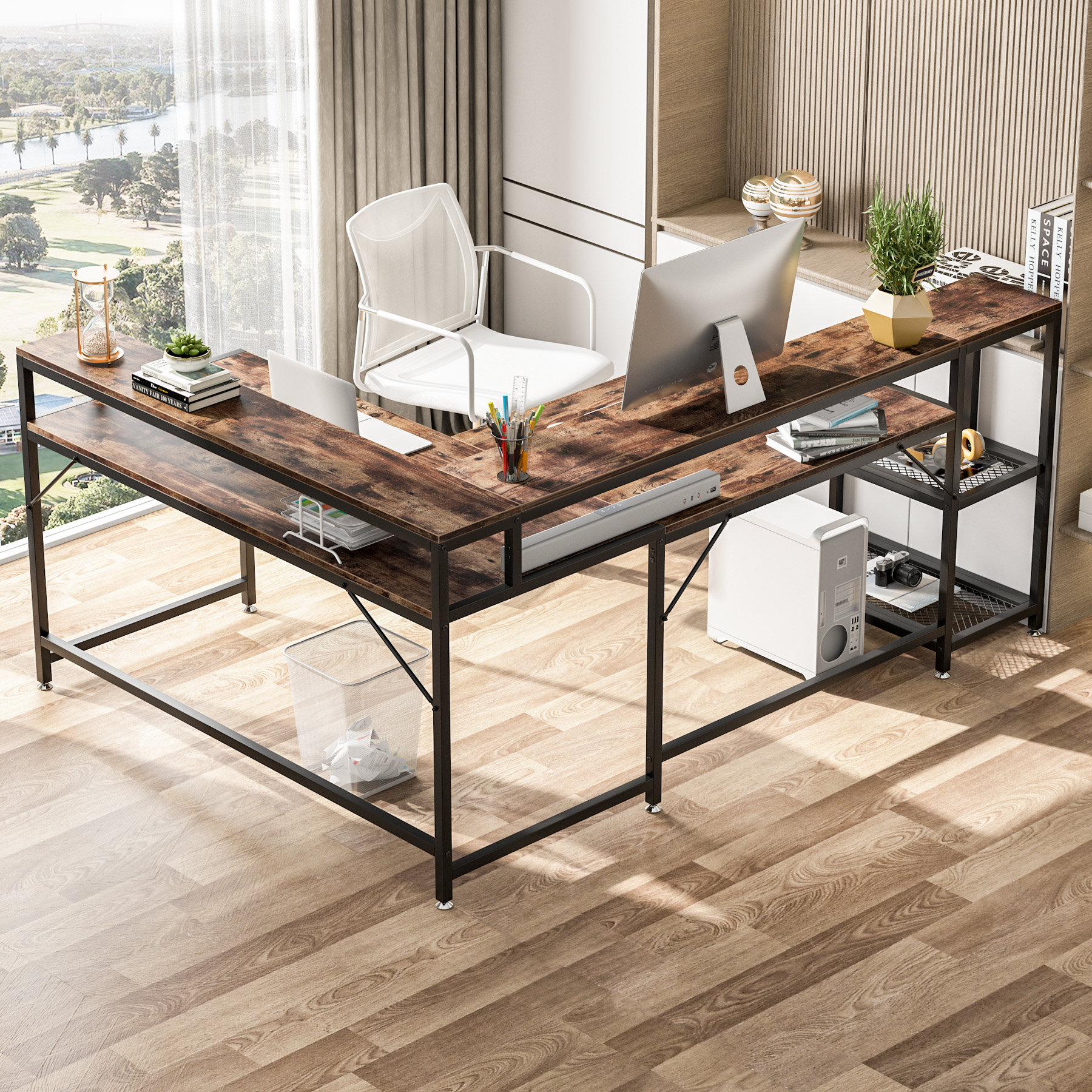 17 Stories 69 Inch L Shaped Desk with Storage Shelf & Reviews - Wayfair ...