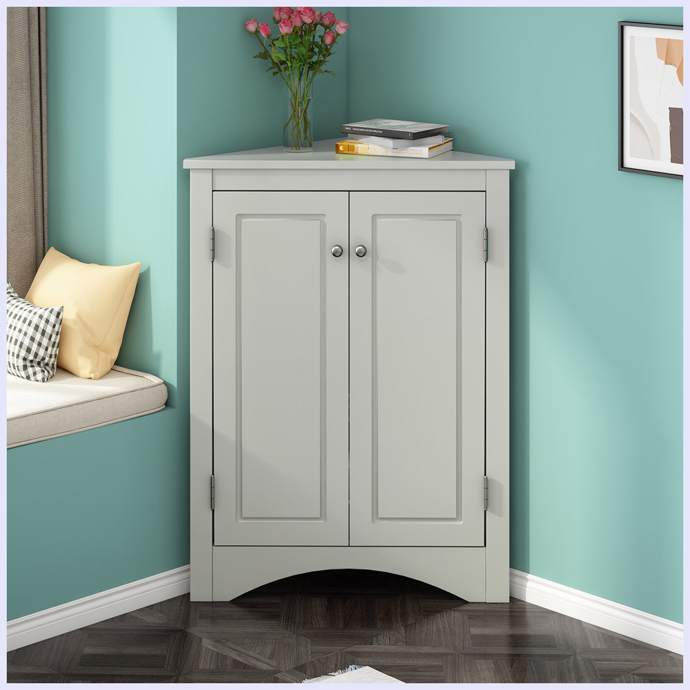 Latitude Run® Triangle Bathroom Storage Cabinet with Adjustable Shelves ...