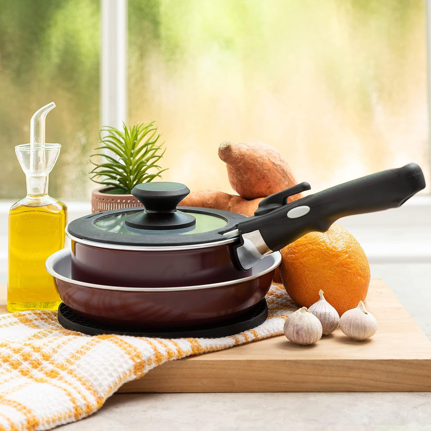 BN-LINKKL Aluminum Pots And Pans Set Nonstick, Removable Handle ...