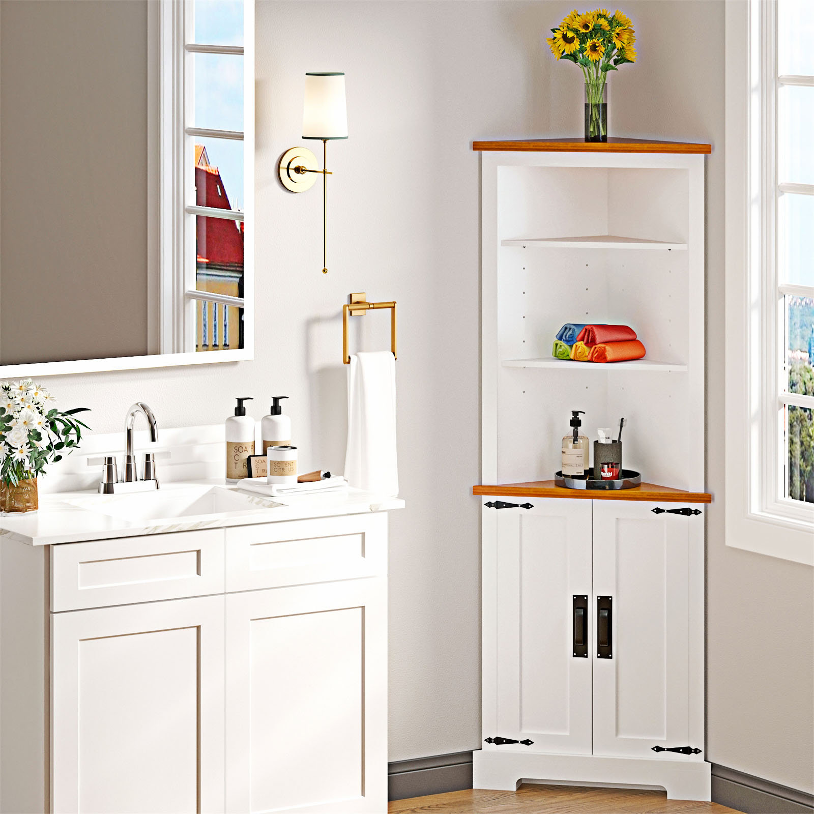 August Grove® Free Standing Corner Cabinet with 2 Doors and 3 Tier ...