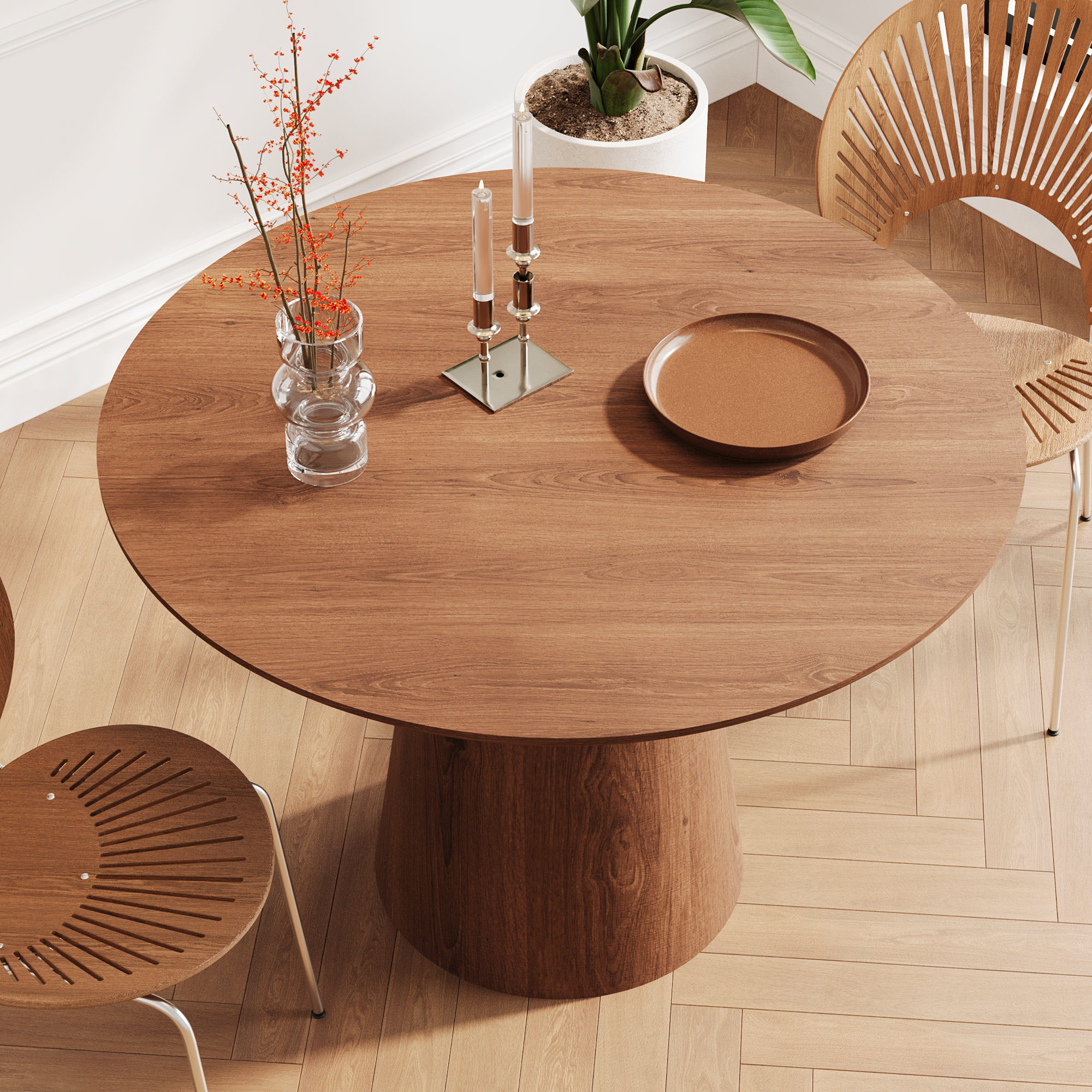 George Oliver Versatile Nordic Dining Set - Wooden Round Table With ...